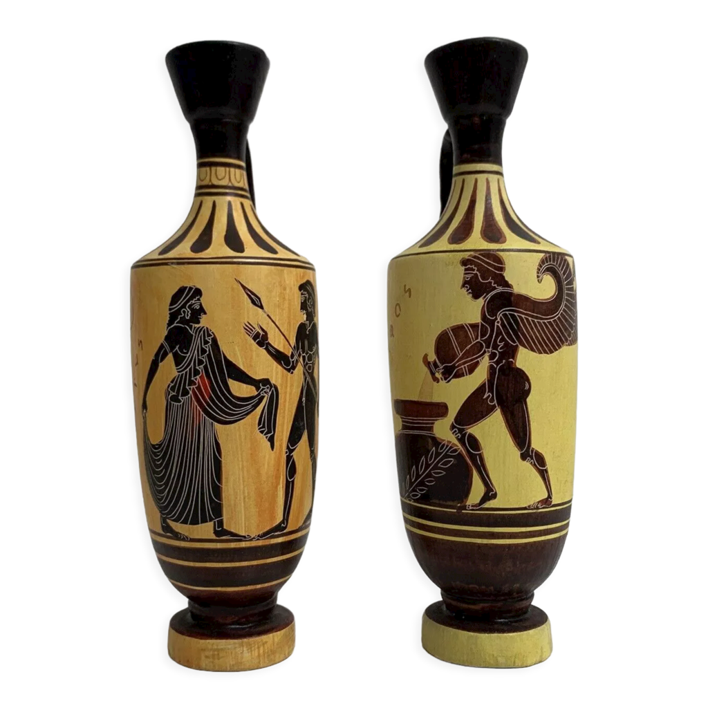 Paire de vase soliflore pichet céramique terre cuit grec grece décor ...
