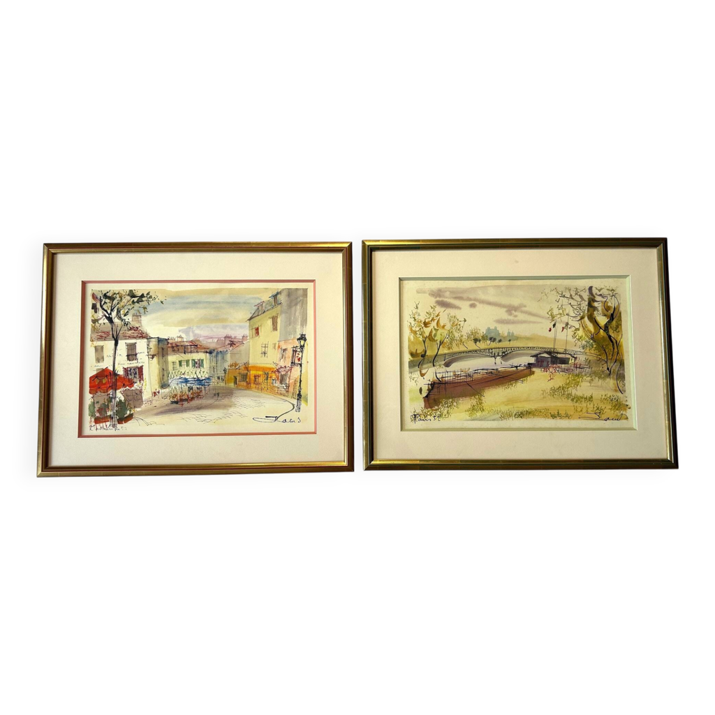 Paire d'aquarelles de jean Theobald JACUS | Selency