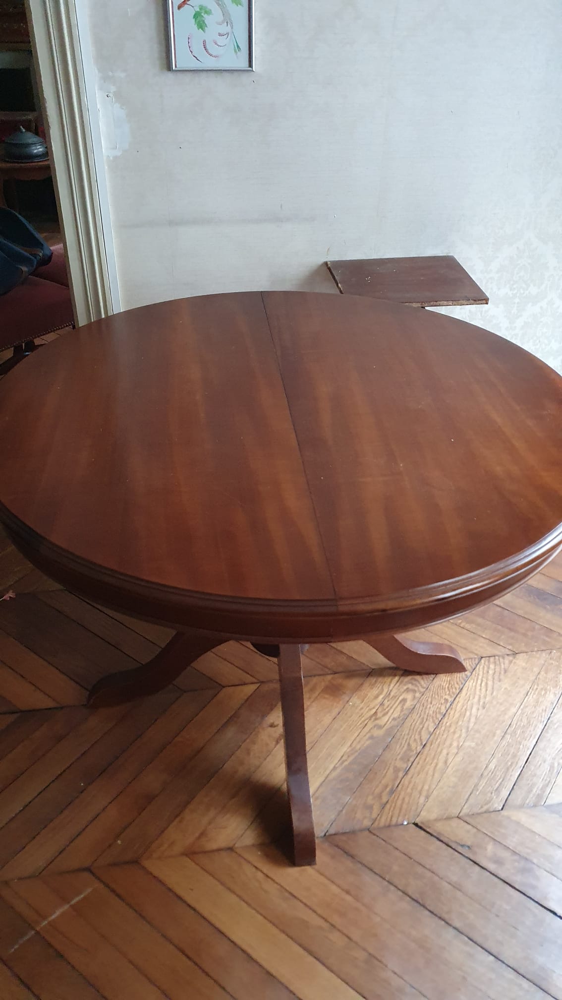 Table ronde extensible en merisier piètement central | Selency