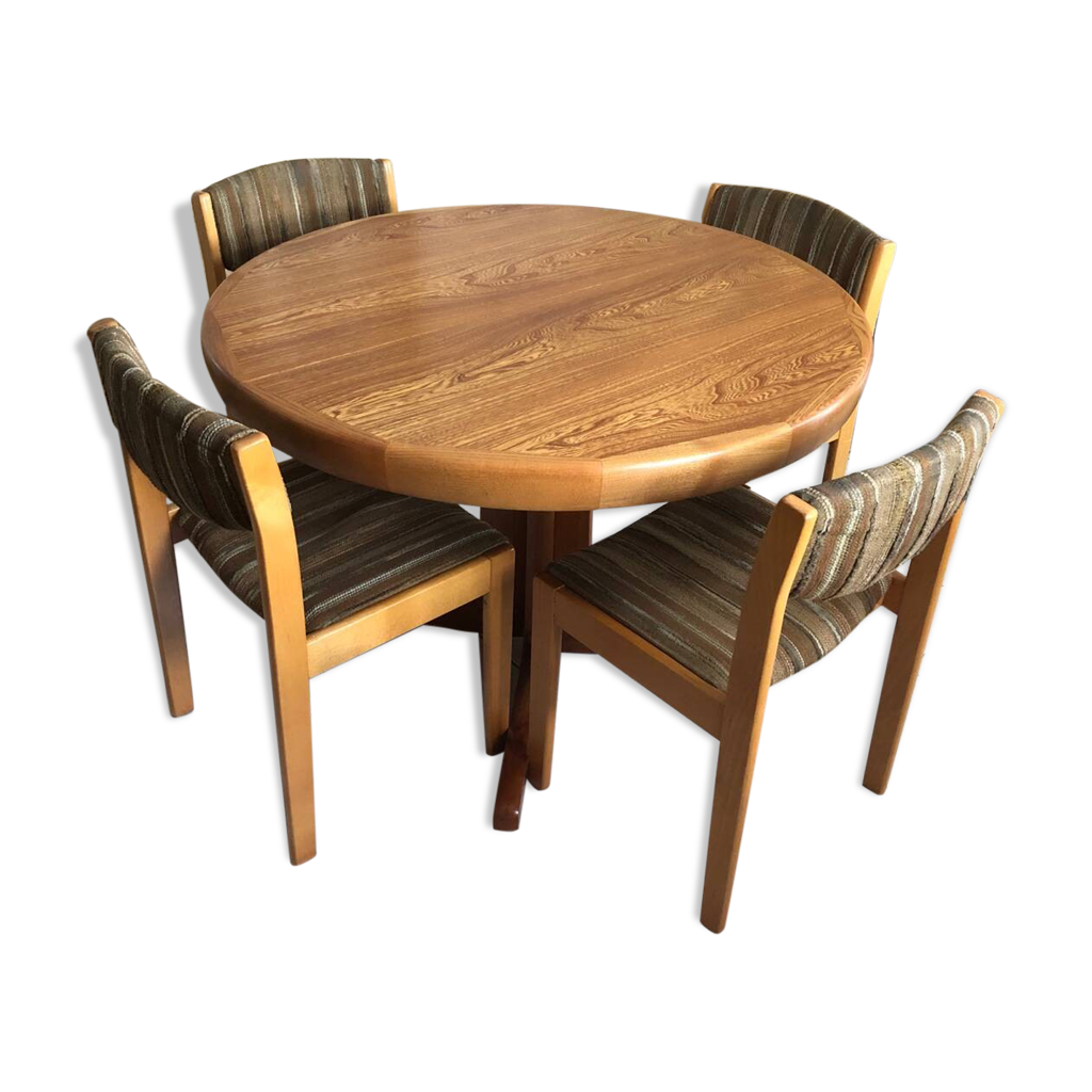 Ensemble table ronde extensible et 4 chaises Baumann | Selency