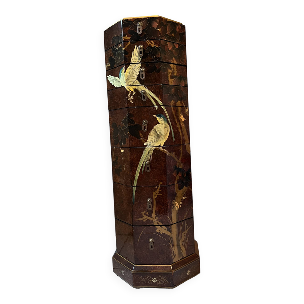 Colonne chinoise octogonale en bois laqué 8 tiroirs | Selency