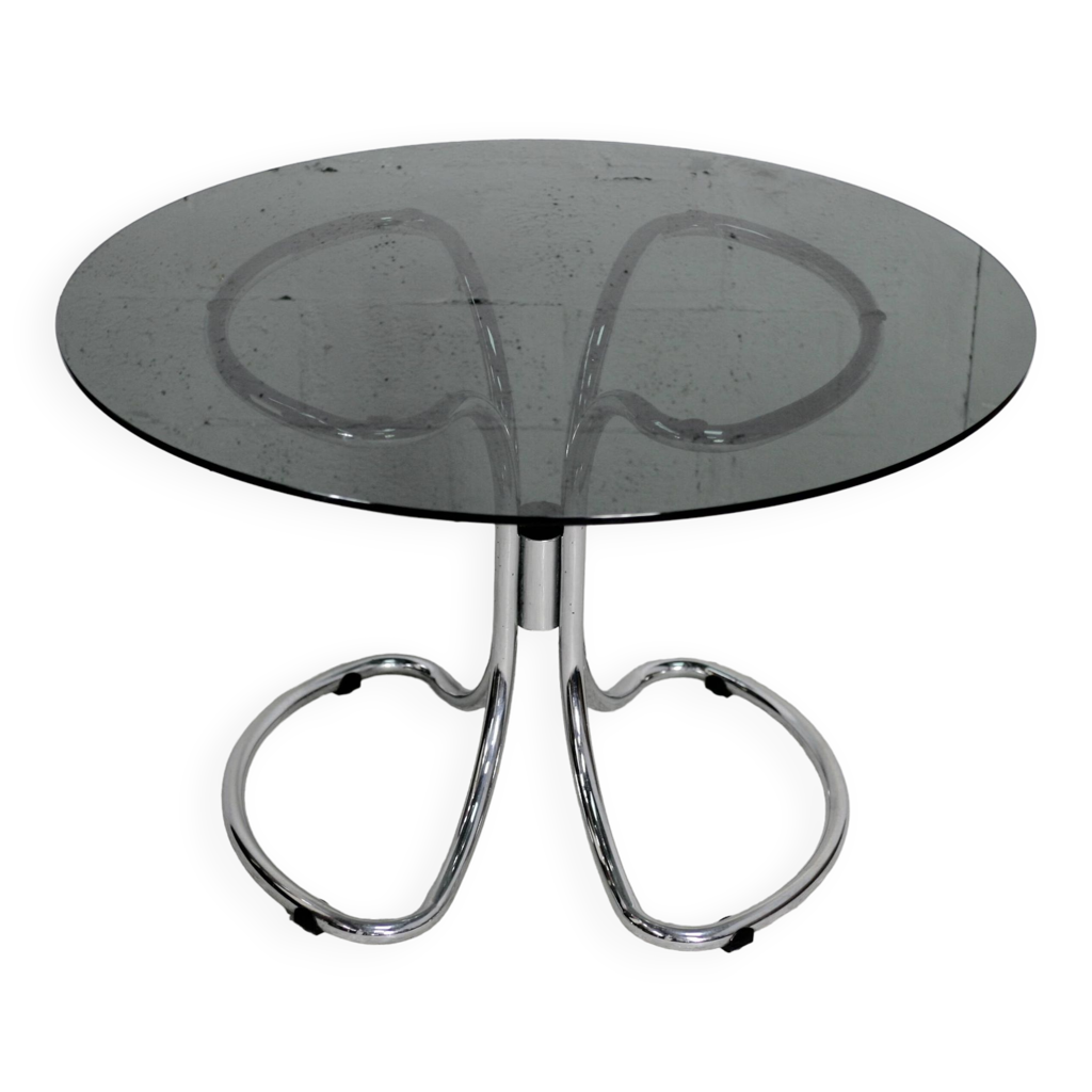 Table style Gastone Rinaldi, Italie, circa 1970. Acier chromé et dalle ...