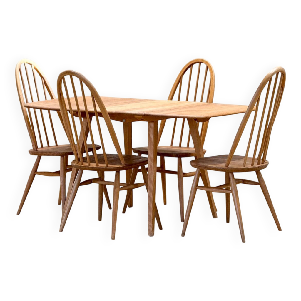 Table pliante Ercol et quatre chaises Quaker par Lucian Ercolani, années 1960 | Selency