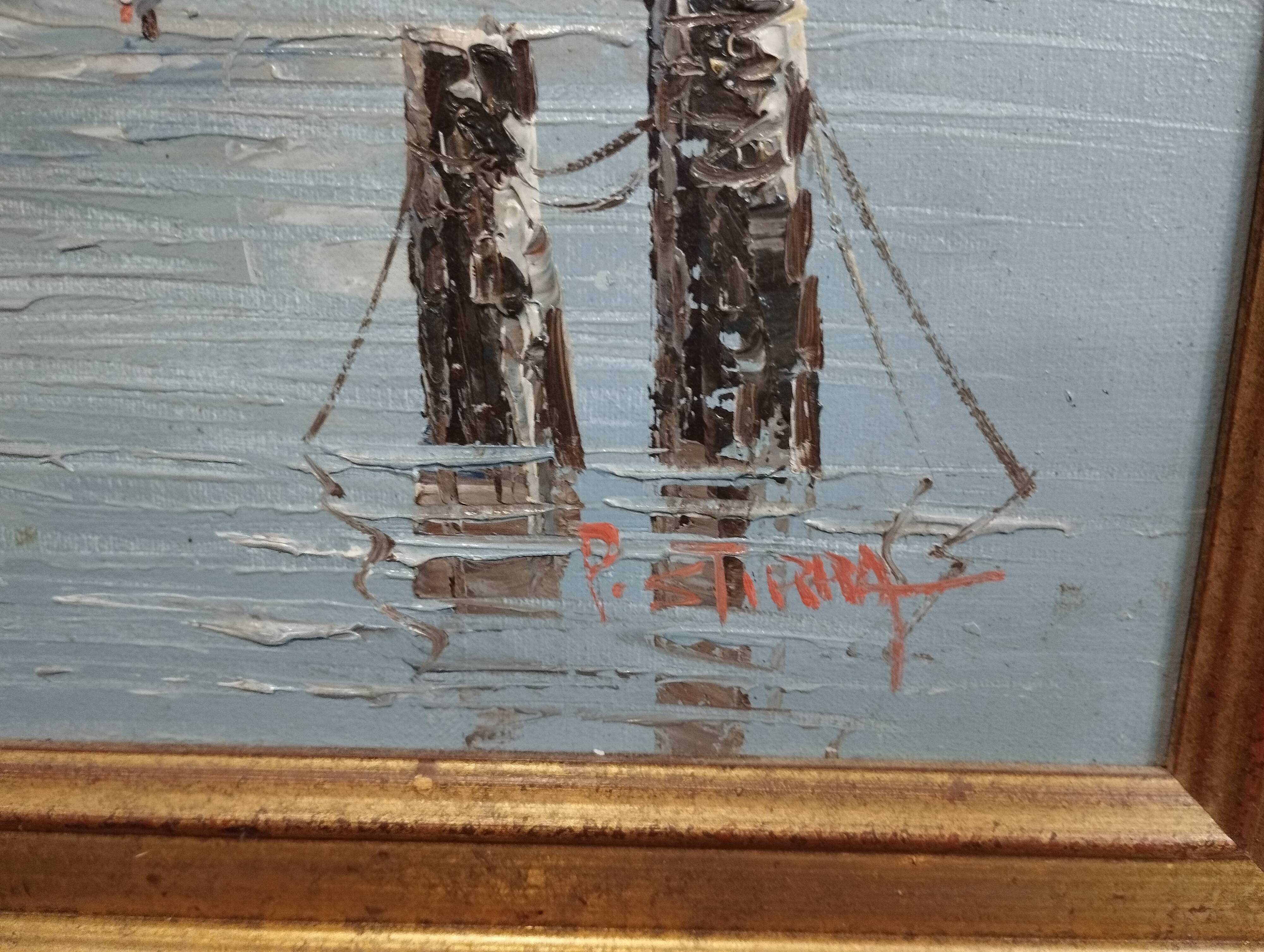 Oil painting fishing edge signed p stirrat | Selency