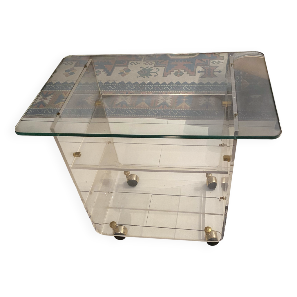 Table Roulante Desserte David Lange Plexiglas et Verre 4 Niveaux Vintage | Selency