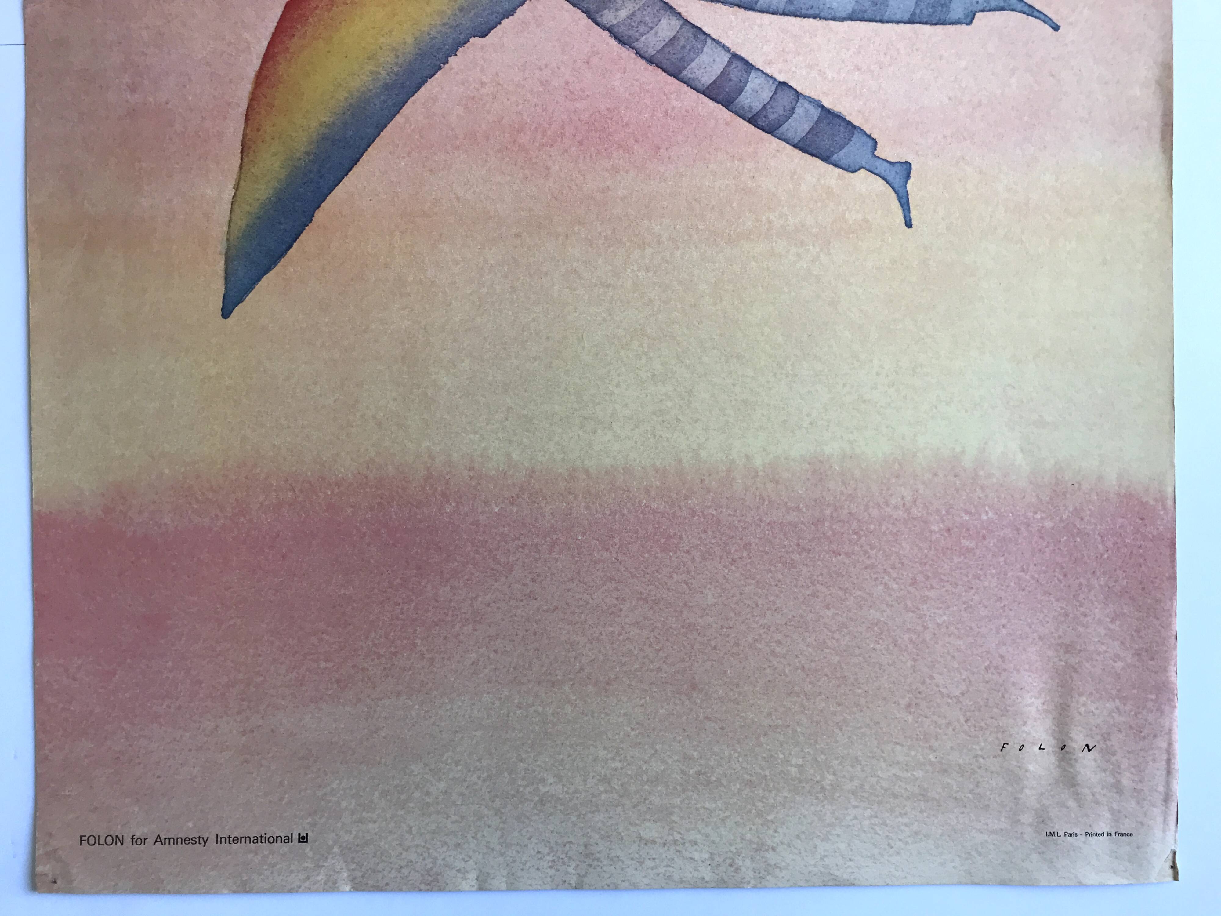 Jean-michel folon, folon for amnesty international, 1977. affiche ...