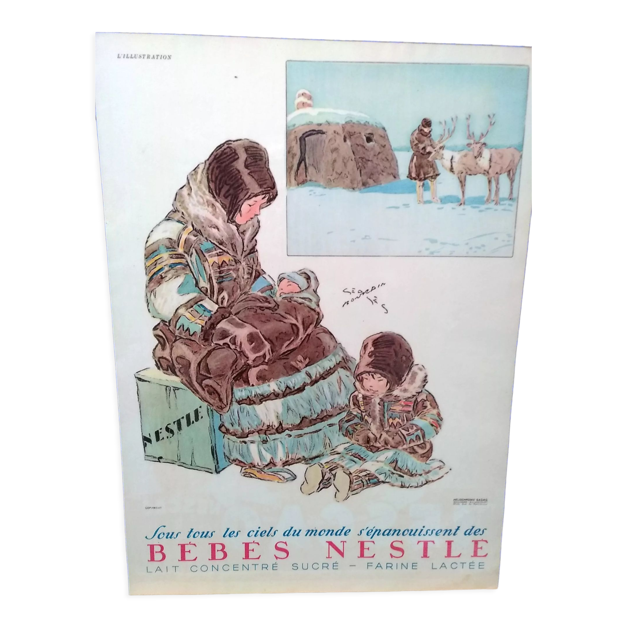 Affiche Nestlé avec plastification à chaud (brillant) issue d'une revue d'époque 1930 | Selency