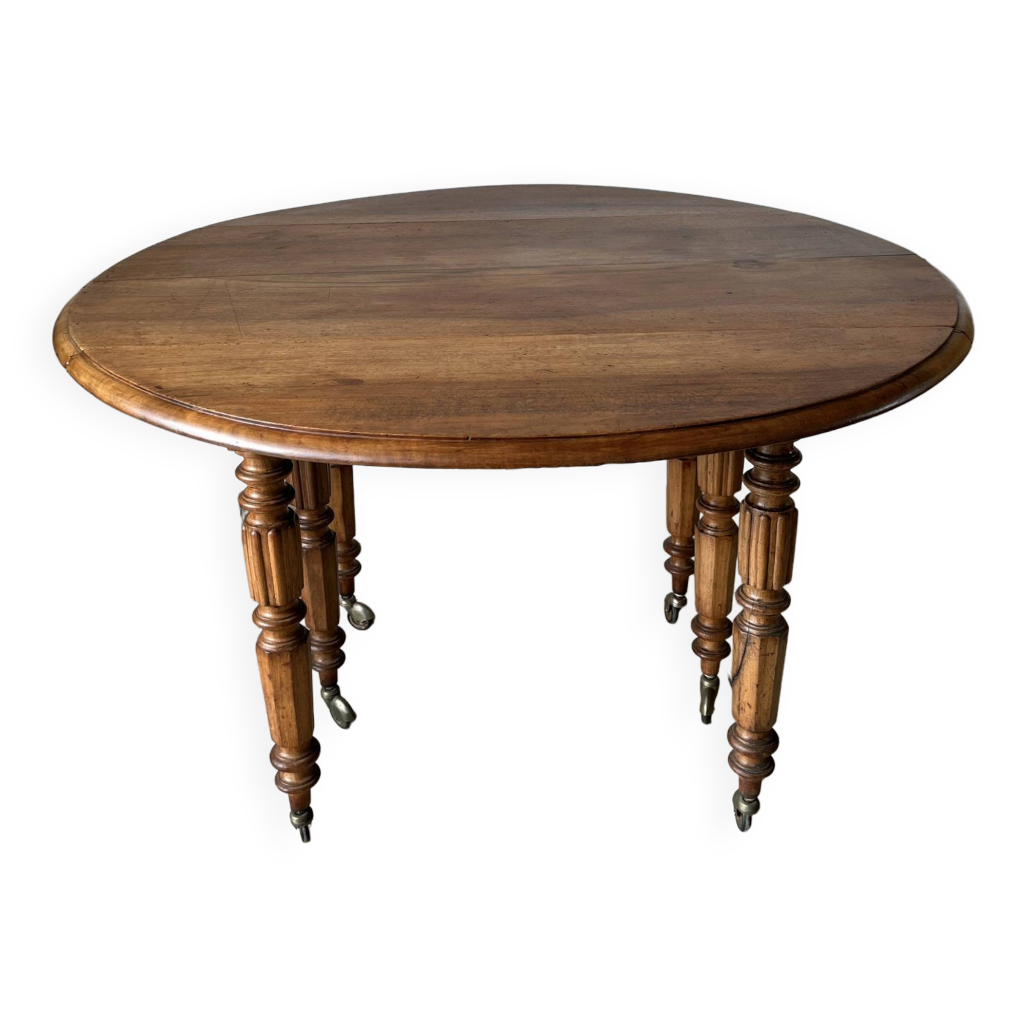 Table ronde ancienne en merisier massif agrandissable et pliante | Selency