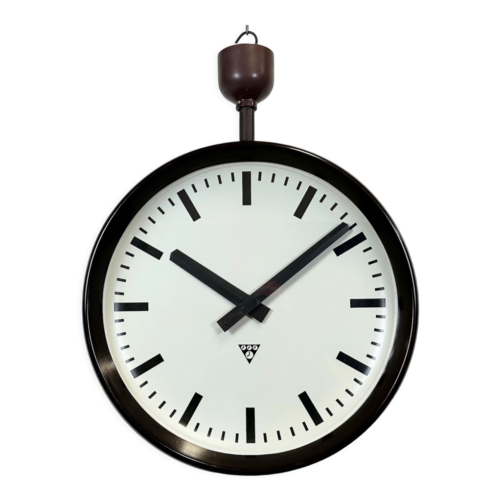 Industrial bakelite double sided factory clock from pragotron, 1950s ...