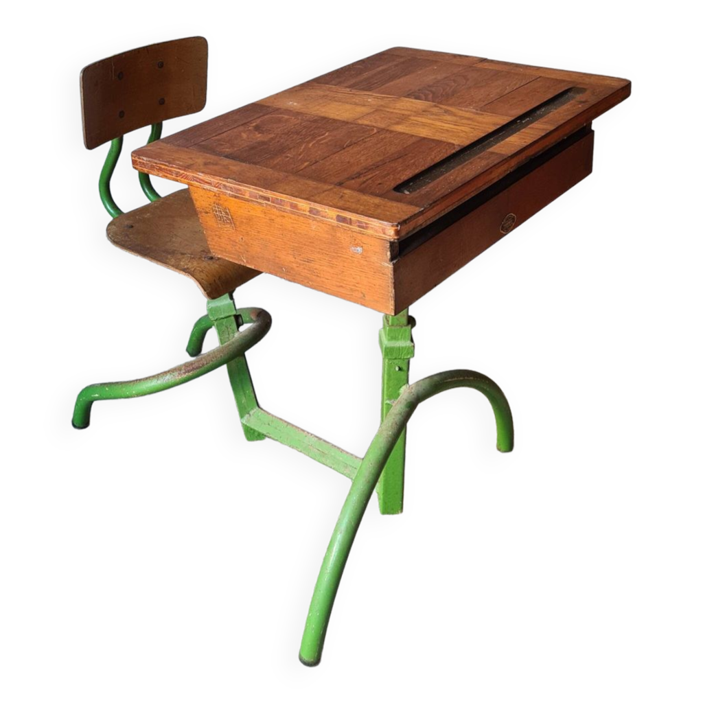 Ancien pupitre d'écolier / bureau ancien / monobloc Tubebois Ets Chalos | Selency