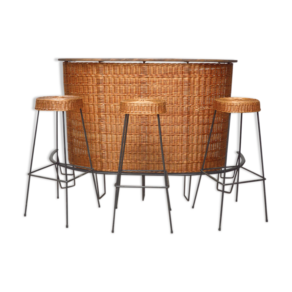 Ensemble bar en rotin et métal, 1950 | Selency
