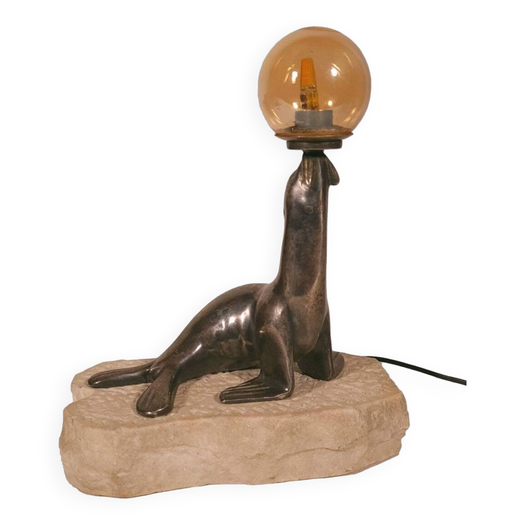 Lampe "otarie" art deco en bronze argenté | Selency