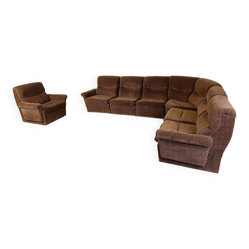 Canapé modulable vintage en tissu marron, 1970 | Selency
