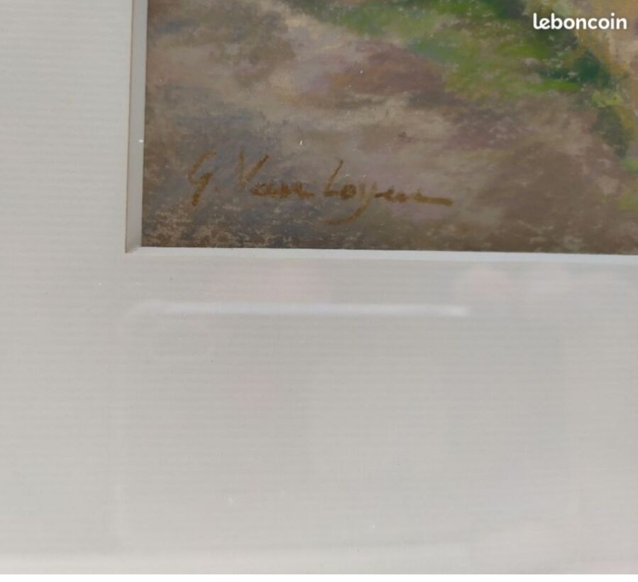 Tableau encadré pastel signé Gisèle van Loyen intitulé vers le Bourg de ...
