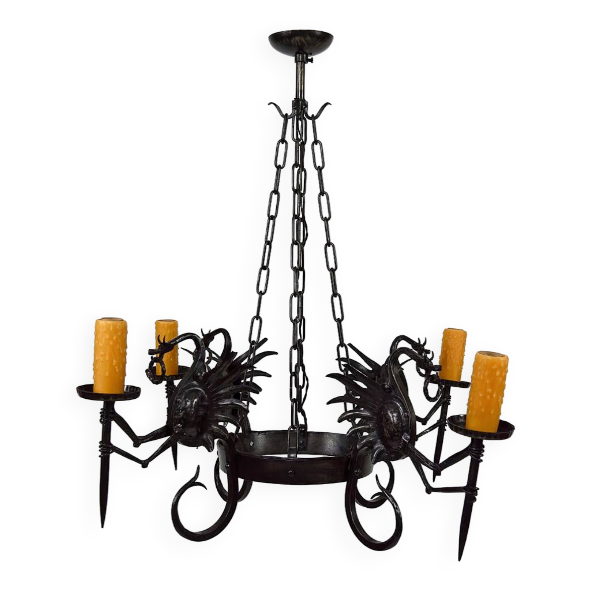 Lustre aux dragons en fer forgé, Italie, circa 1900 | Selency