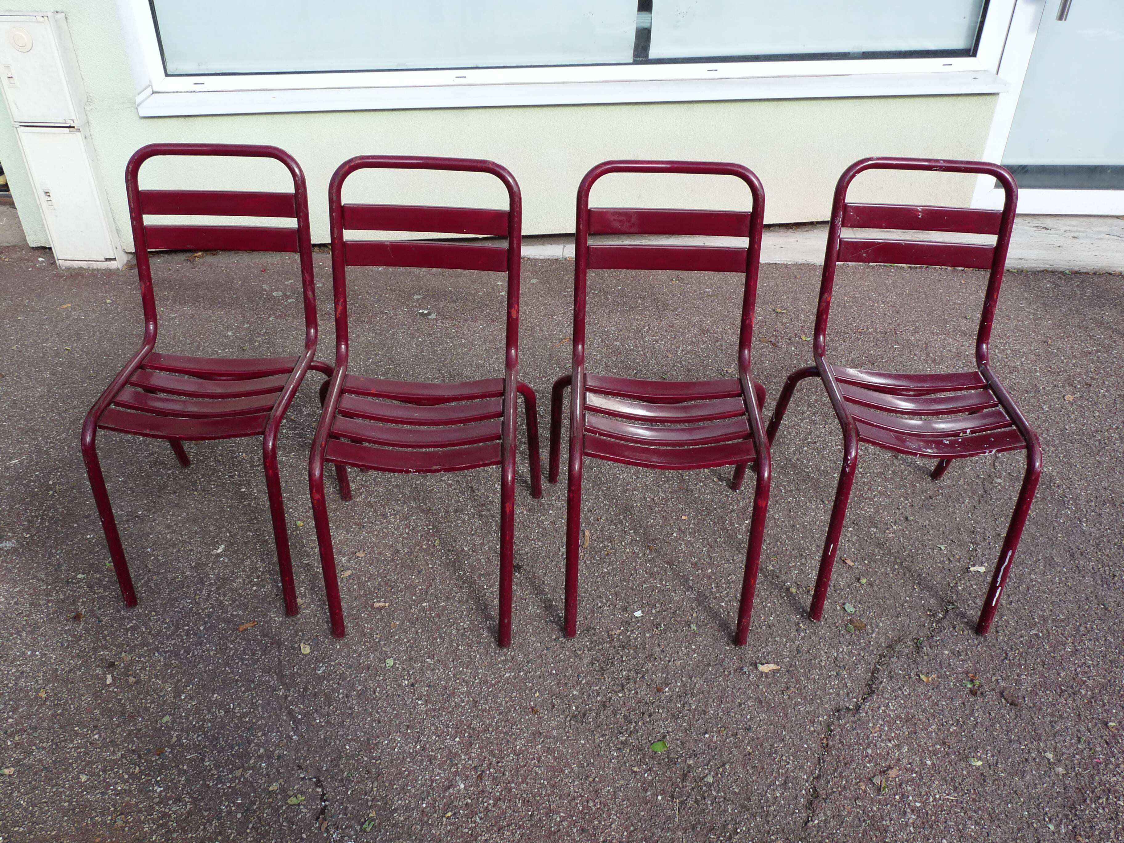 Lot de 4 chaises de bistrot en métal - bordeau - industriel | Selency