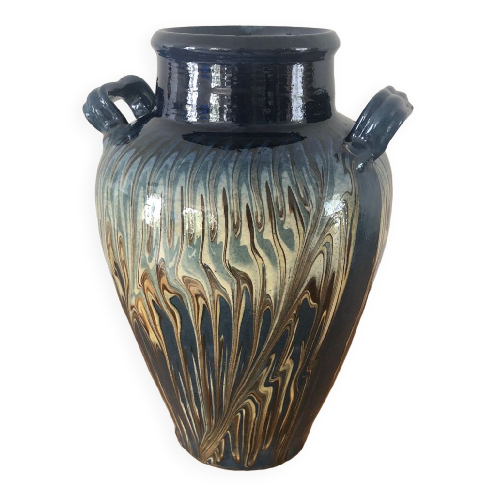 Vase en céramique vernissé decor coulures sur fond bleu | Selency
