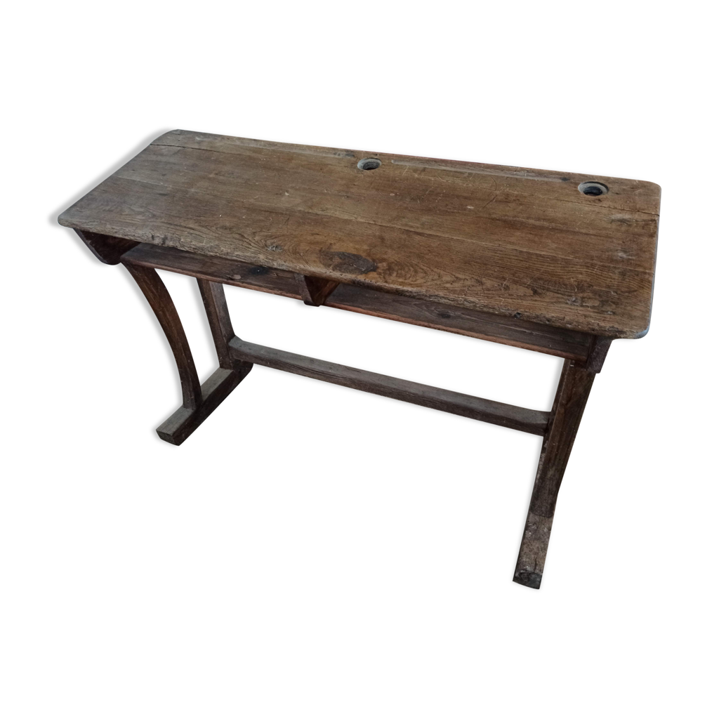 Pupitre double bureau écolier bois | Selency