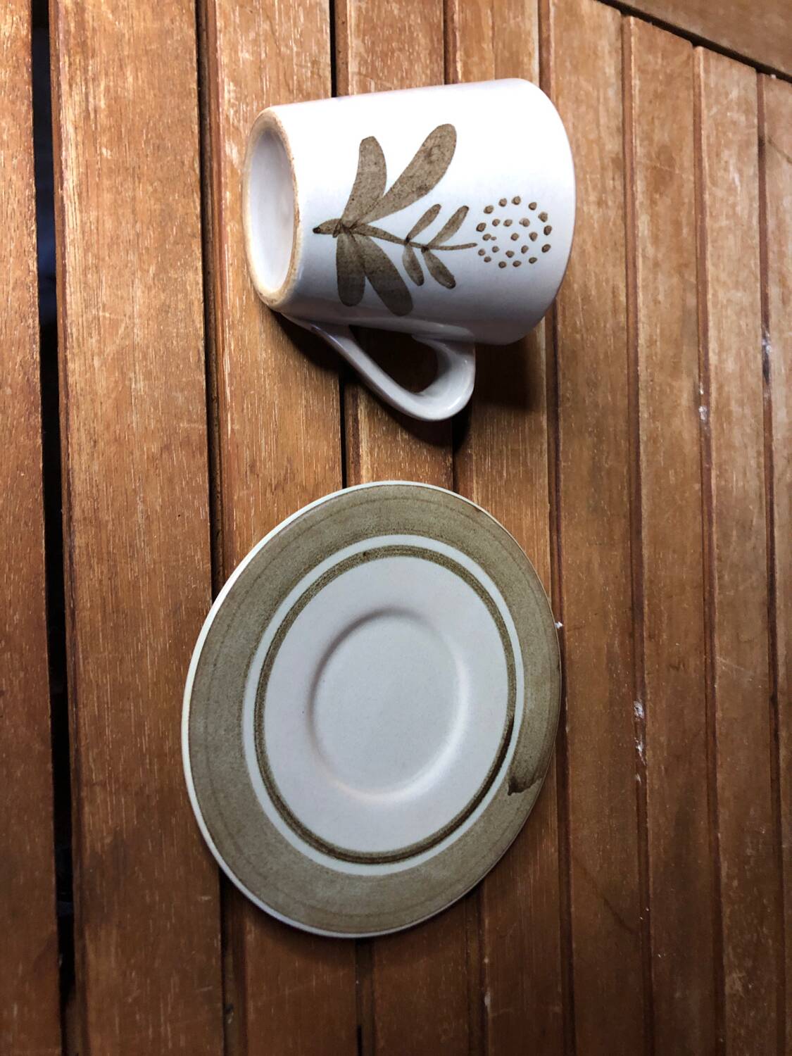 Série de 4 tasses longchamp céramique gris brun décor fleur france vintage #a511 | Selency