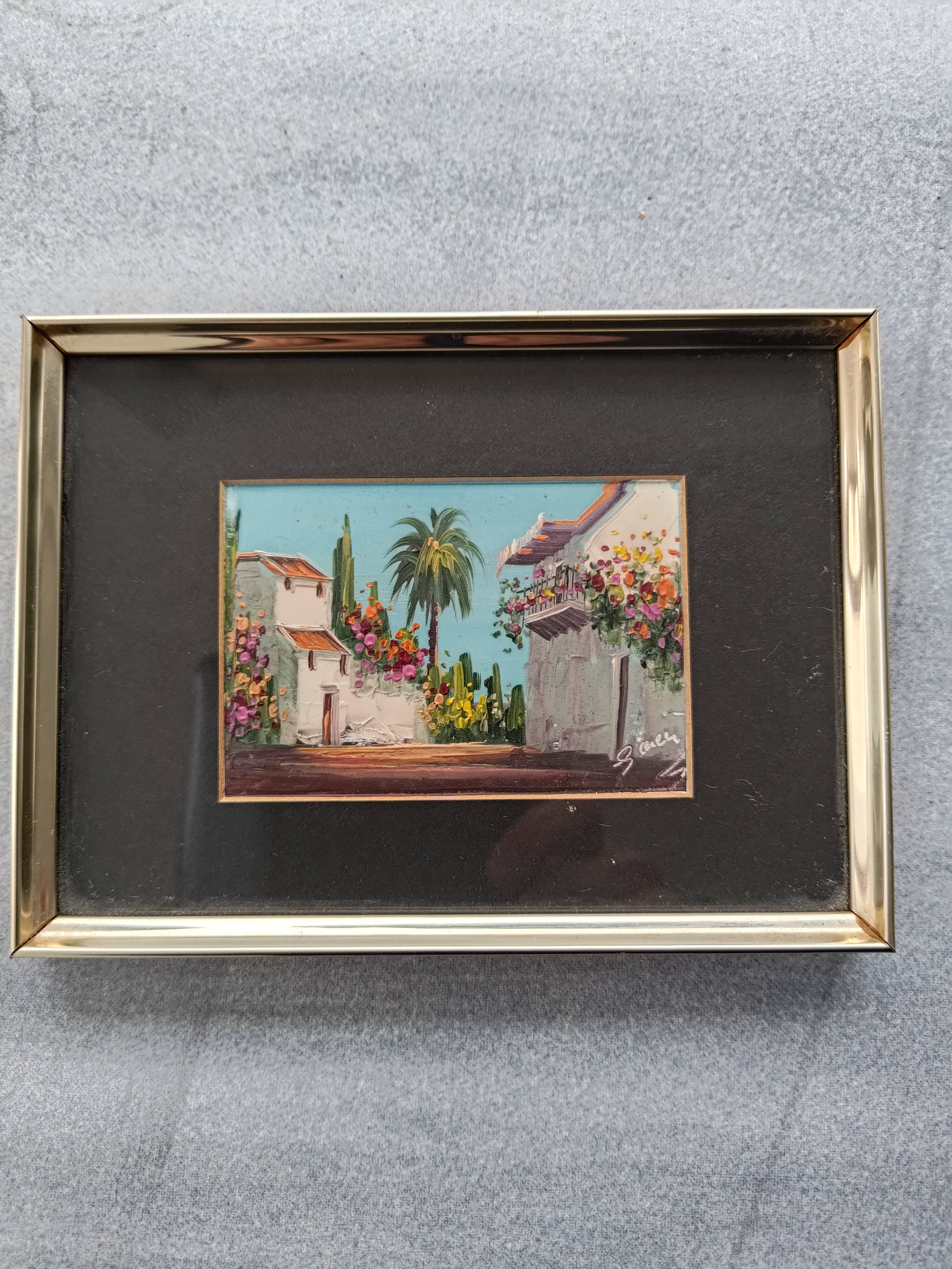 Tableau miniature huile sur bois | Selency