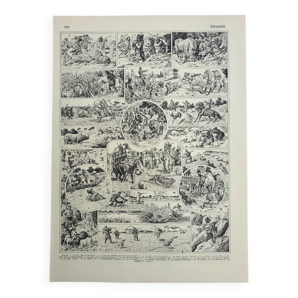 Old engraving, Hunting, game, hunters, weapon, old • Lithograph ...