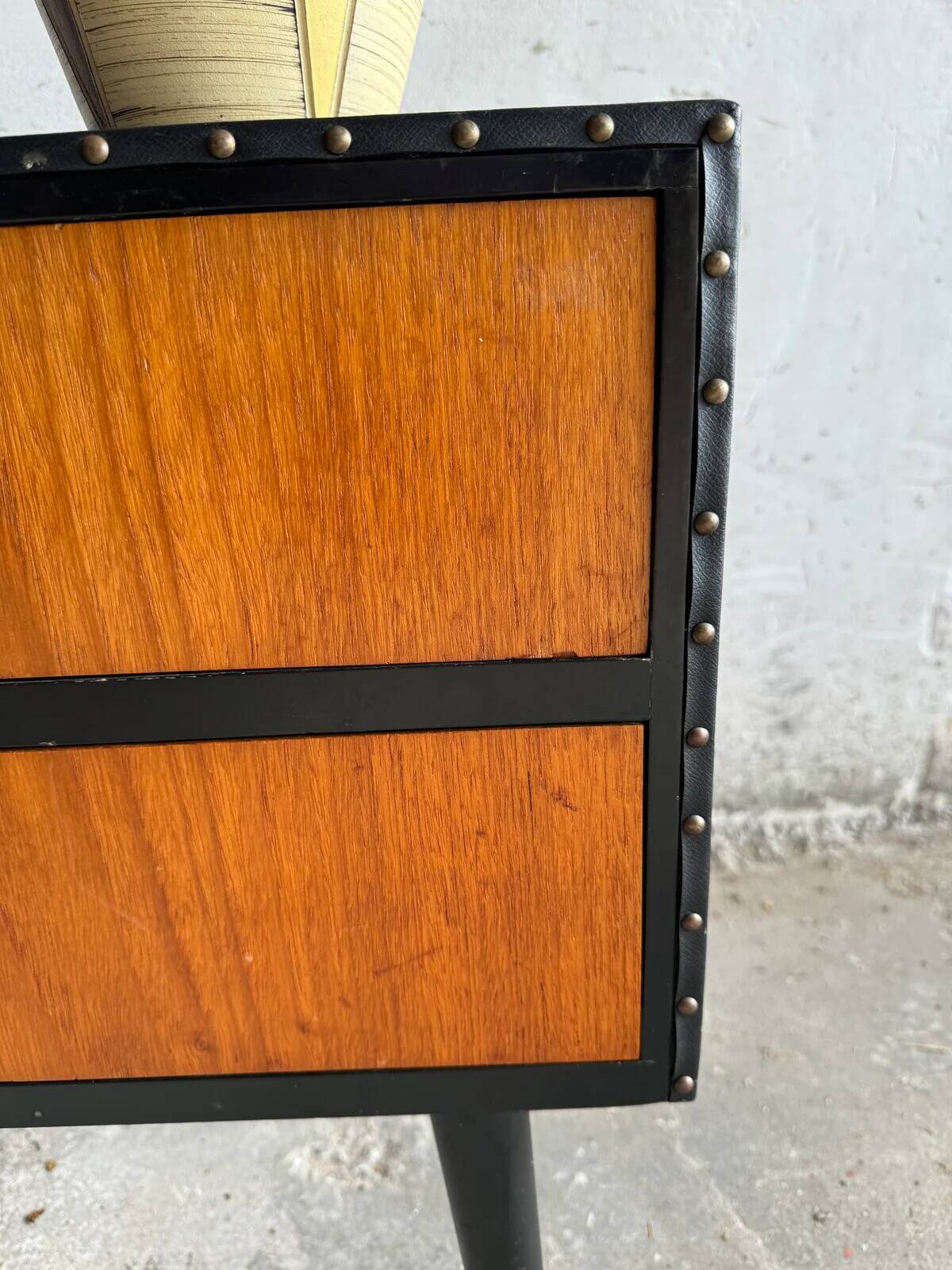 1960s Vintage IKEA Teak Side Cabinet with Brown Teak and Black Faux ...