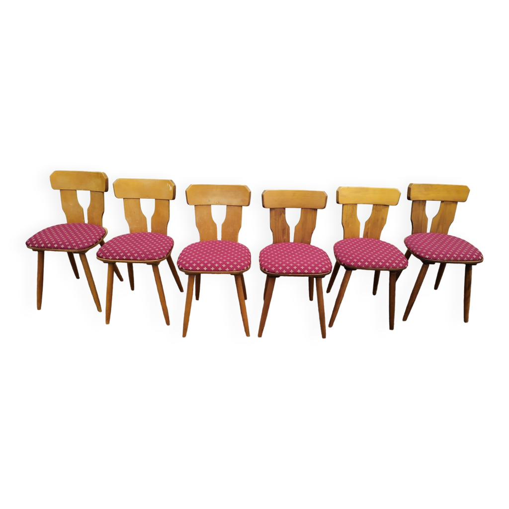 Set of 6 wooden bistro chairs with vintage cushion from the 70s/80s/90s ...