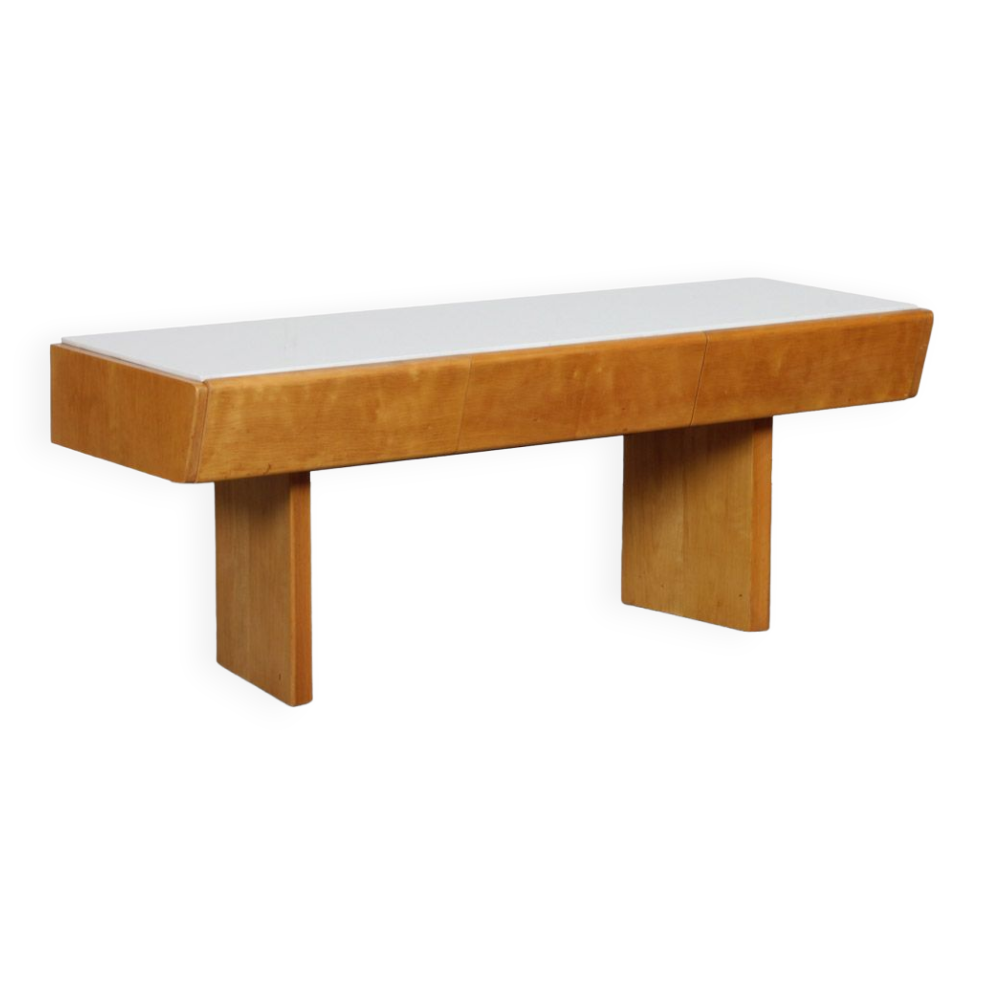 Console basse vintage en bois et opaline, 1960 | Selency
