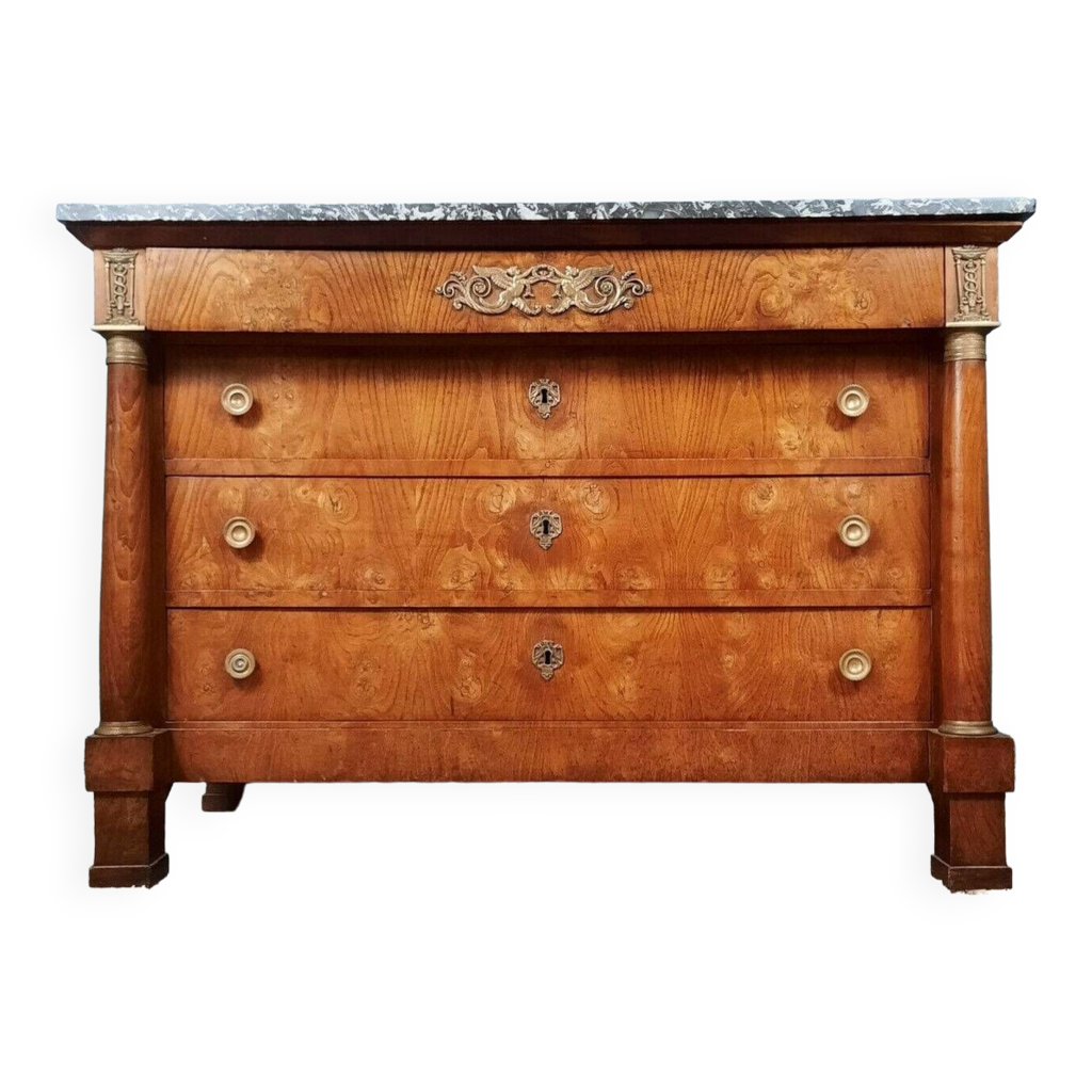 Commode d’époque Empire en bois précieux d’orme massif vers 1810 | Selency