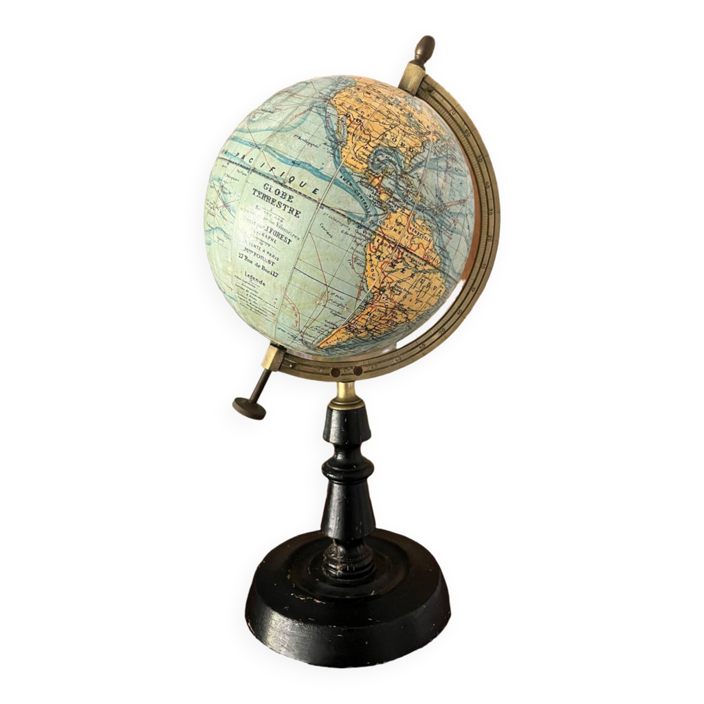 Antique vintage brass globe world map curiosity cabinet | Selency