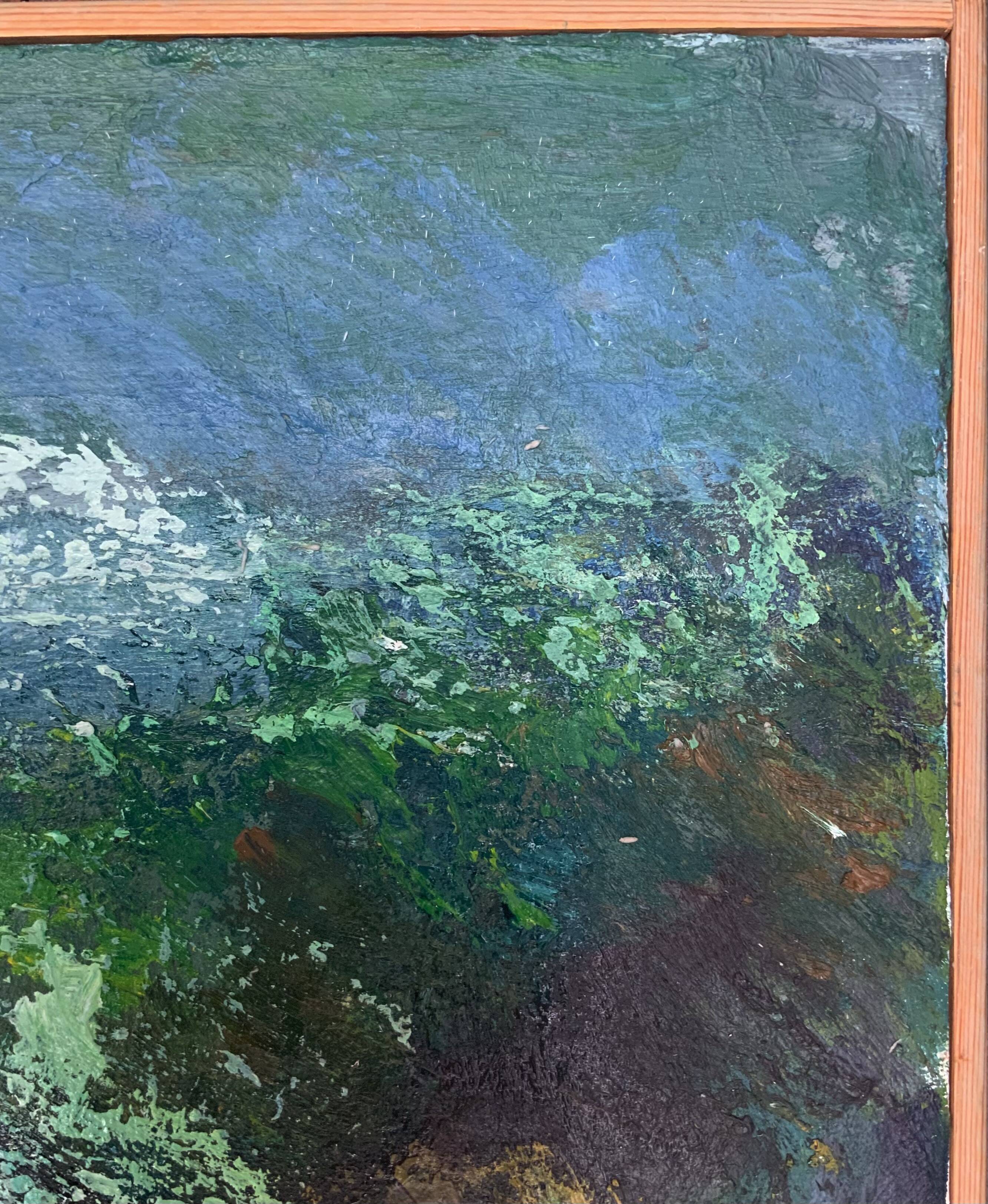 Huile abstraite sur toile paysage marin « Côte d'Hakland » signée par ...