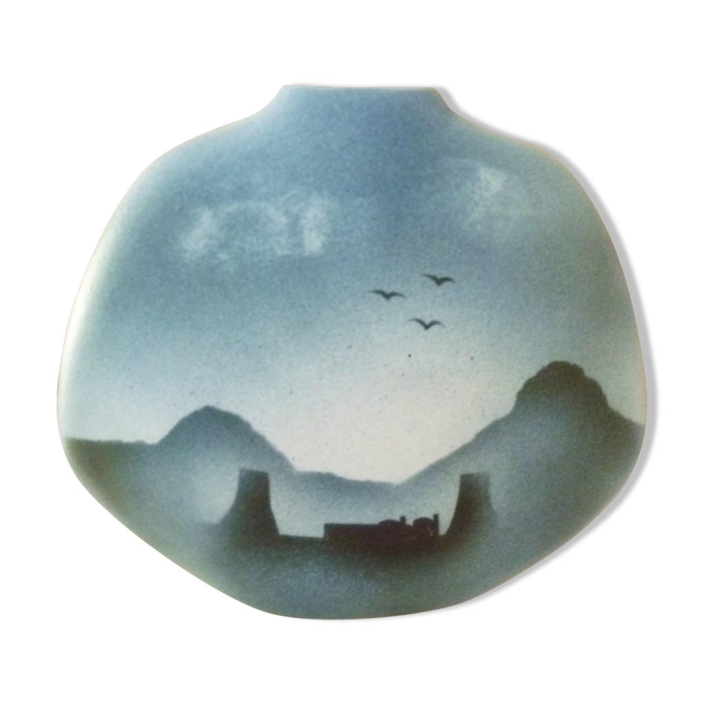 Vase lentille design Yves Mohy céramique émaillée signée Virebent ...