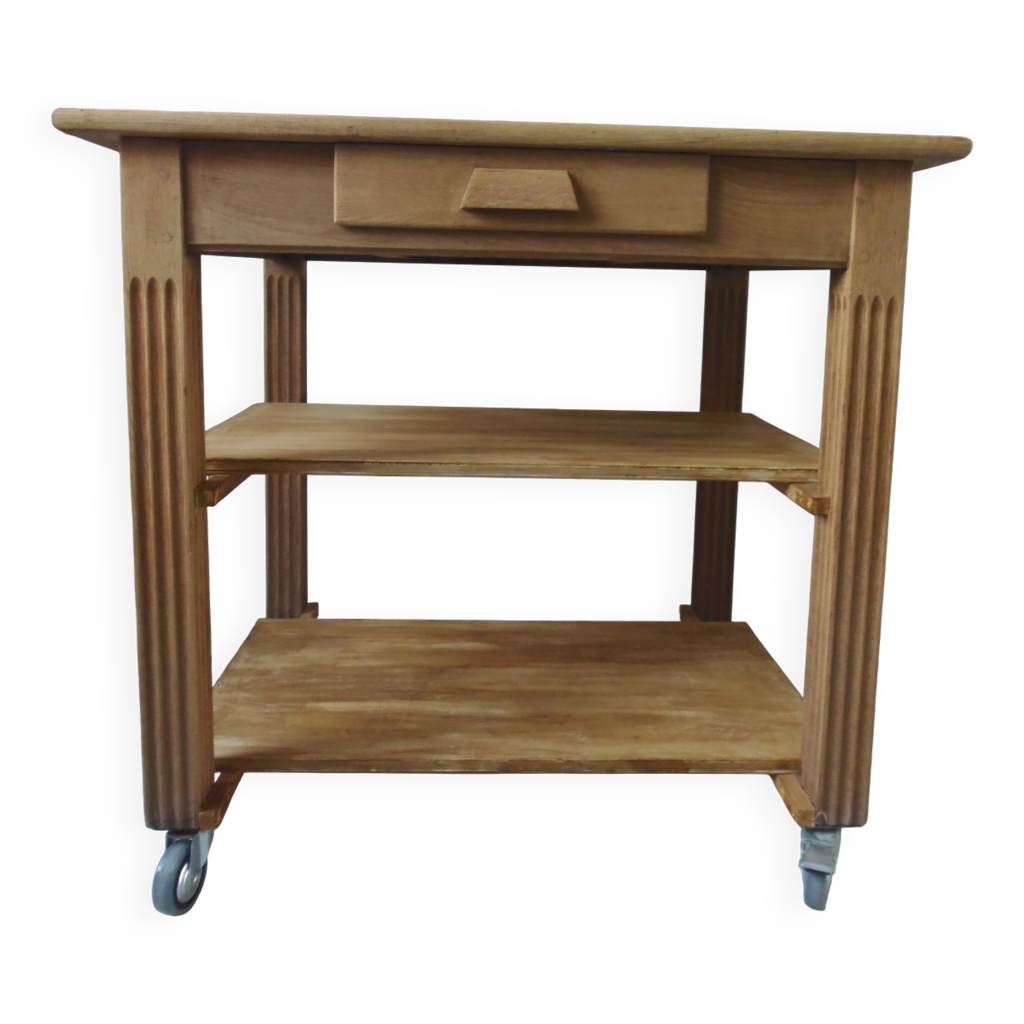 Table de métier vintage en chêne sur roulettes. | Selency