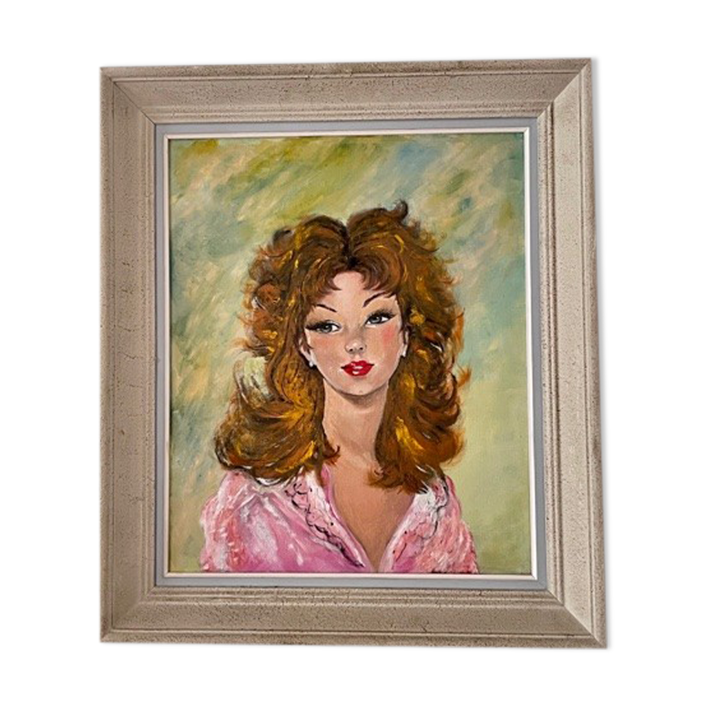 Portrait de femme huile sur toile 1950/1960 | Selency