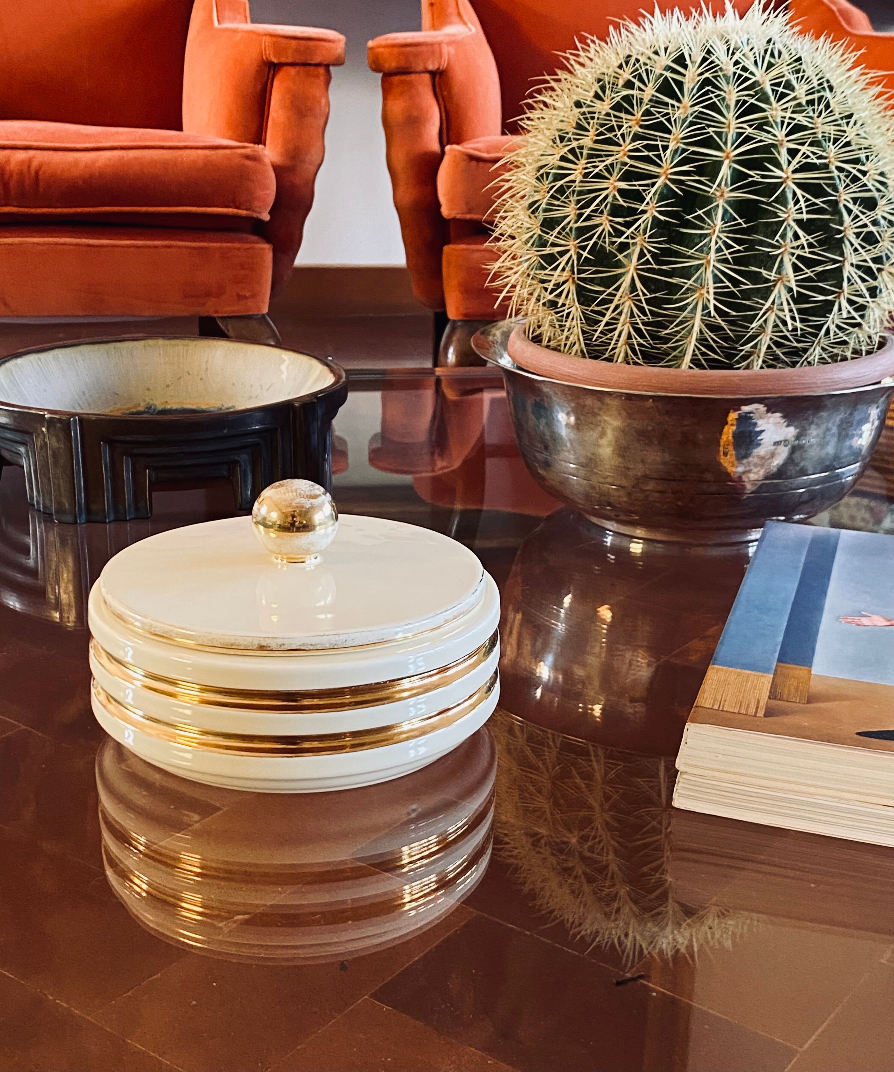 Jean Robj, Art Deco white and gold ceramic box, Robj Paris, France ...