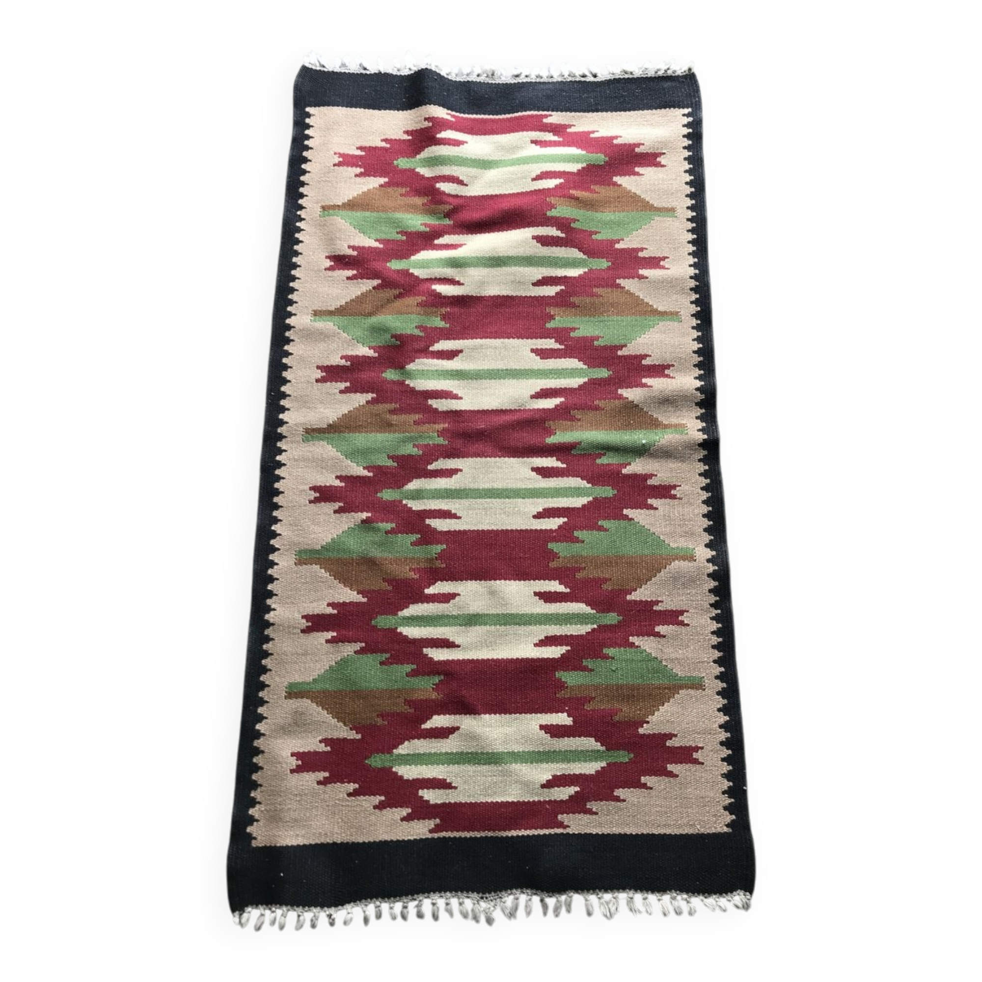 Tapis Mid-Century rouge en textile - motif géométrique années 1940 ...