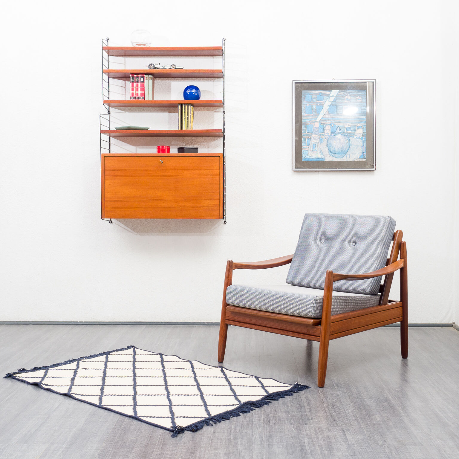 Bibliothèque String années 60, teck, avec secrétaire | Selency