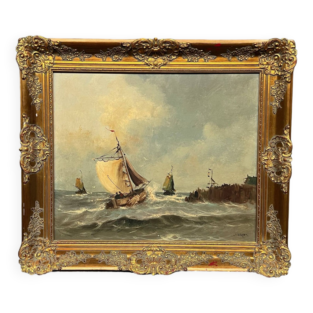 Tableau ancien "Paysage marin". | Selency
