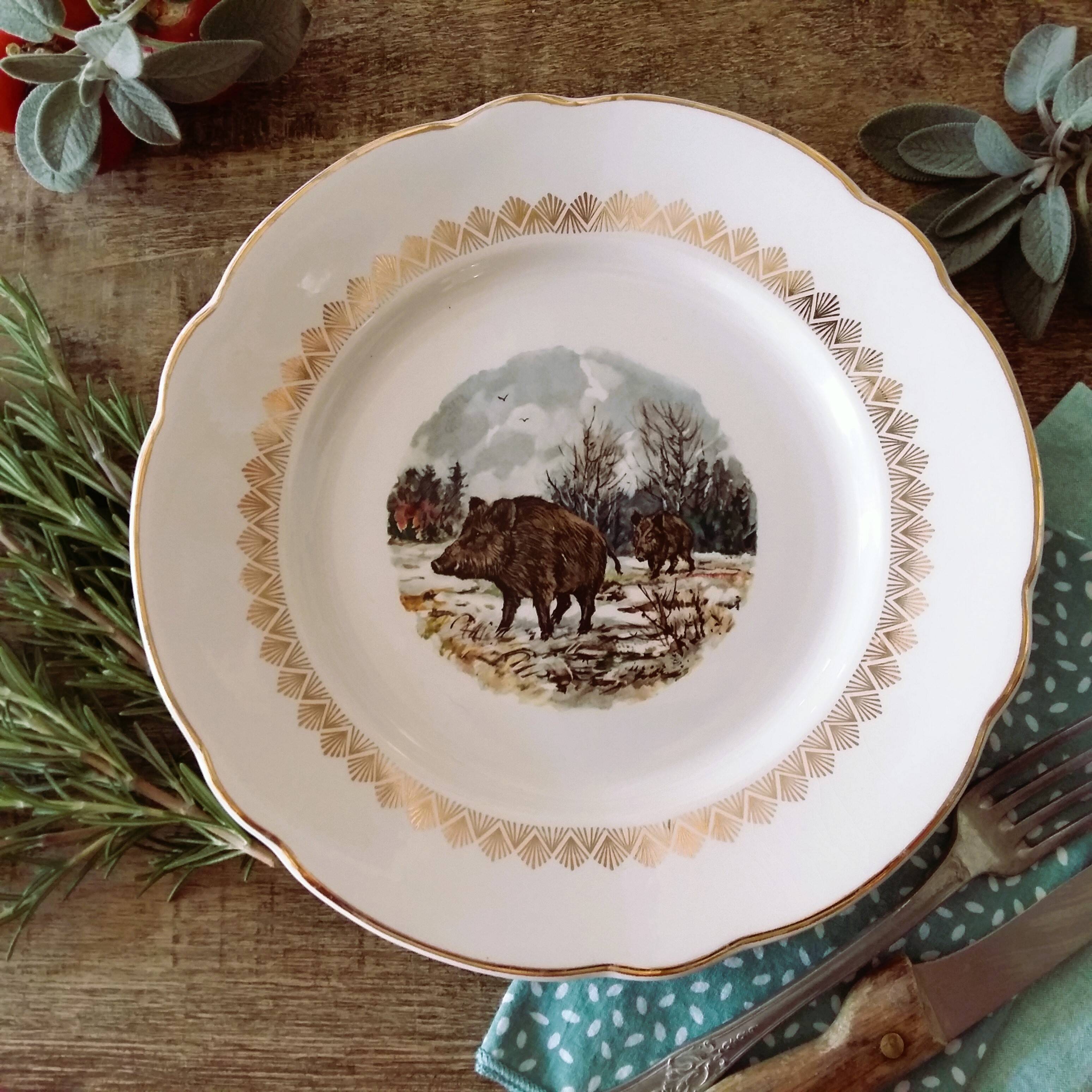 8 mix & match hunting plates. mismatched game plates. wild boar, deer ...