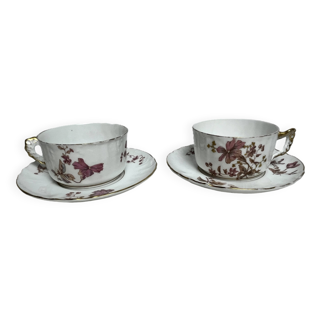 Deux tasses à thé porcelaine anglaise décor floral XIXème | Selency