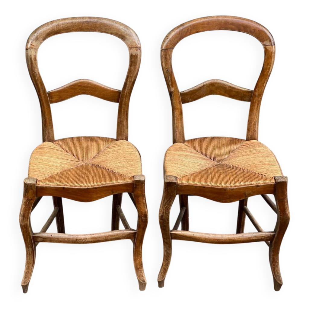 2 chaises louis philippe bois massif courbé et paille | Selency