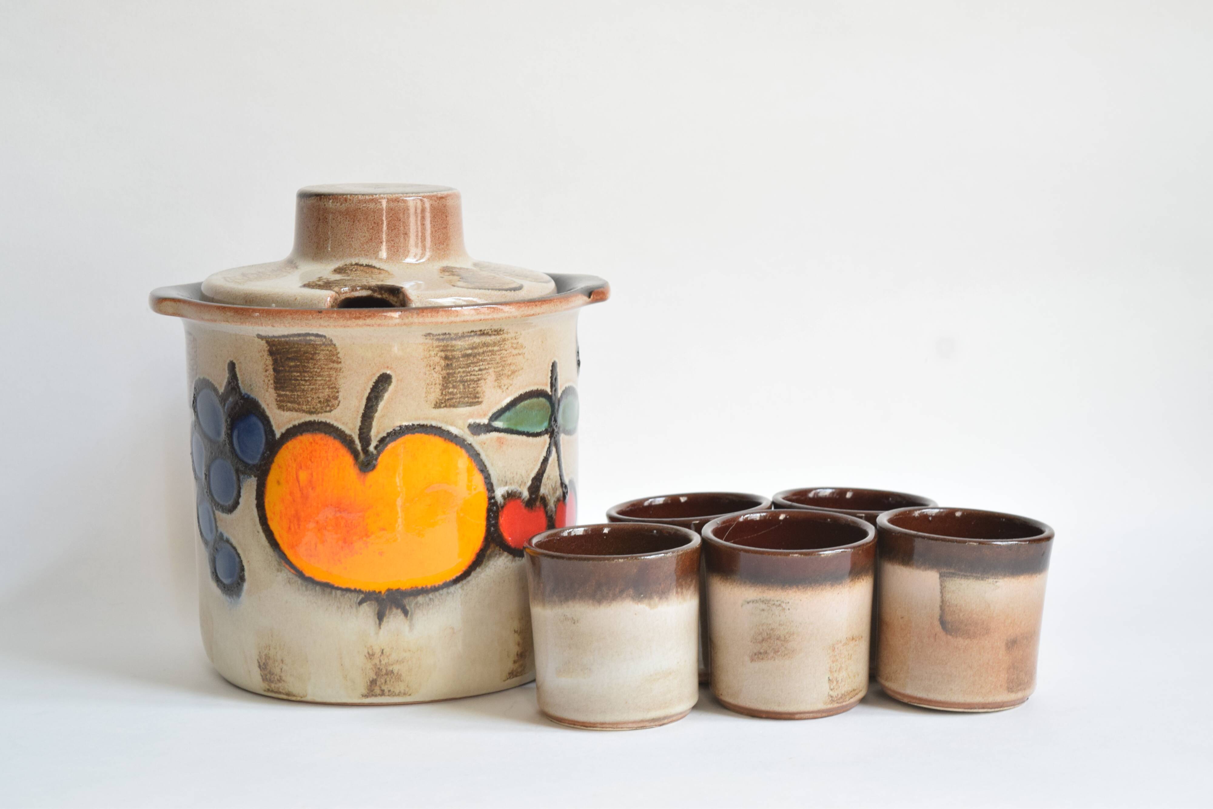 Scheurich Keramik - modèle 860 - service à cocktail vintage - 1 grand pot + 5 tasses - West ...