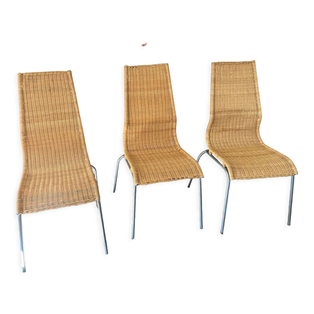 Trio de chaises en rotin et aluminium Ikea vintage | Selency