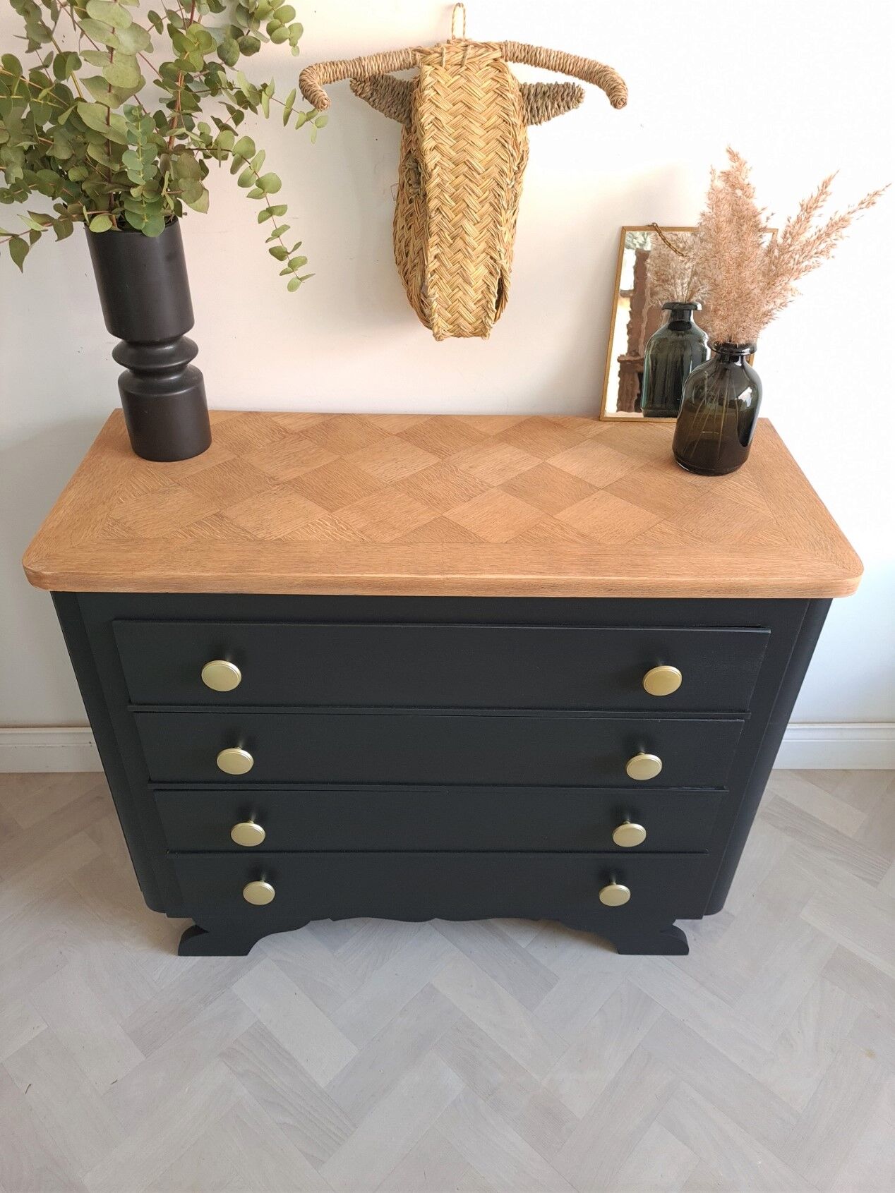 Commode noire et bois | Selency