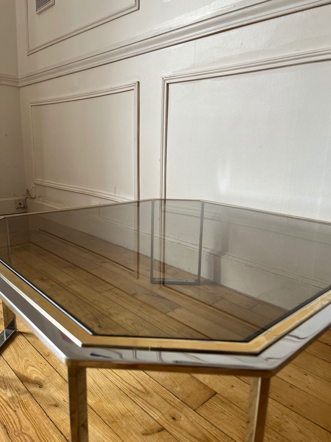 Table basse chrome et verre fumé | Selency