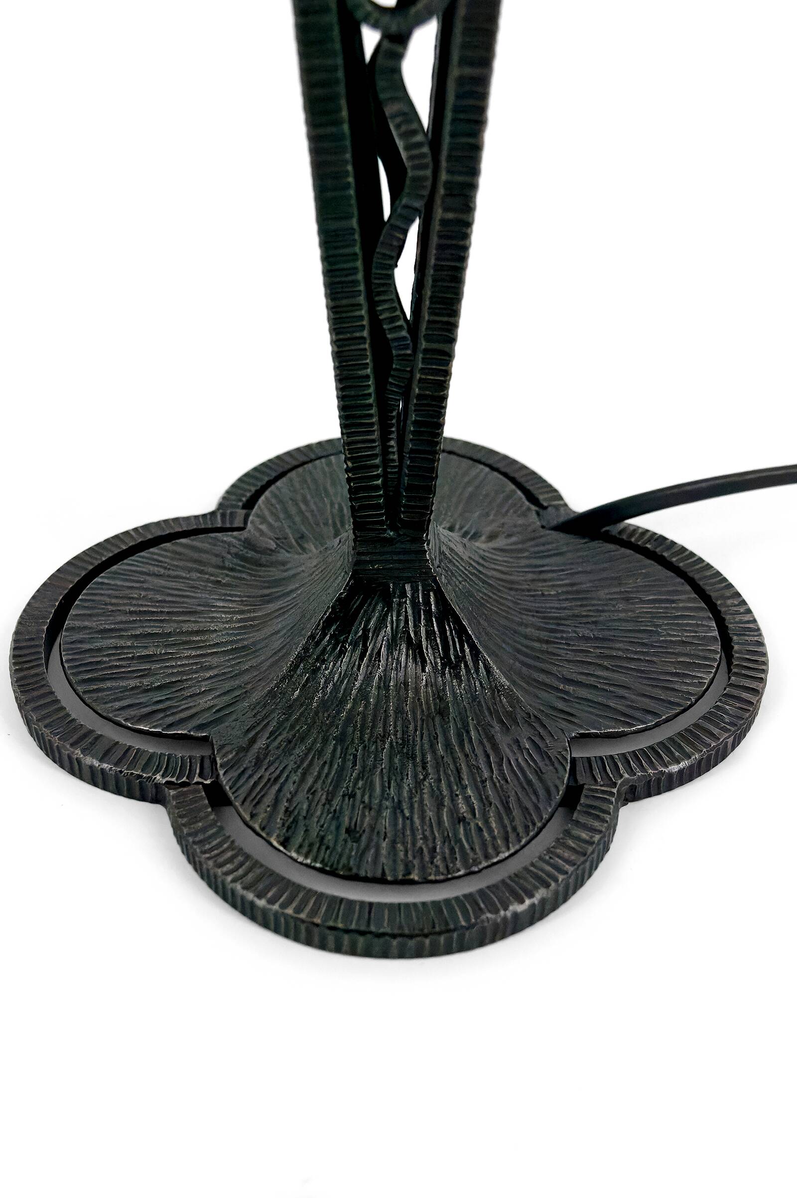 Lampe Champignon en Fer Forgé et Abat-jour en Pâte de Verre Soufflée ...