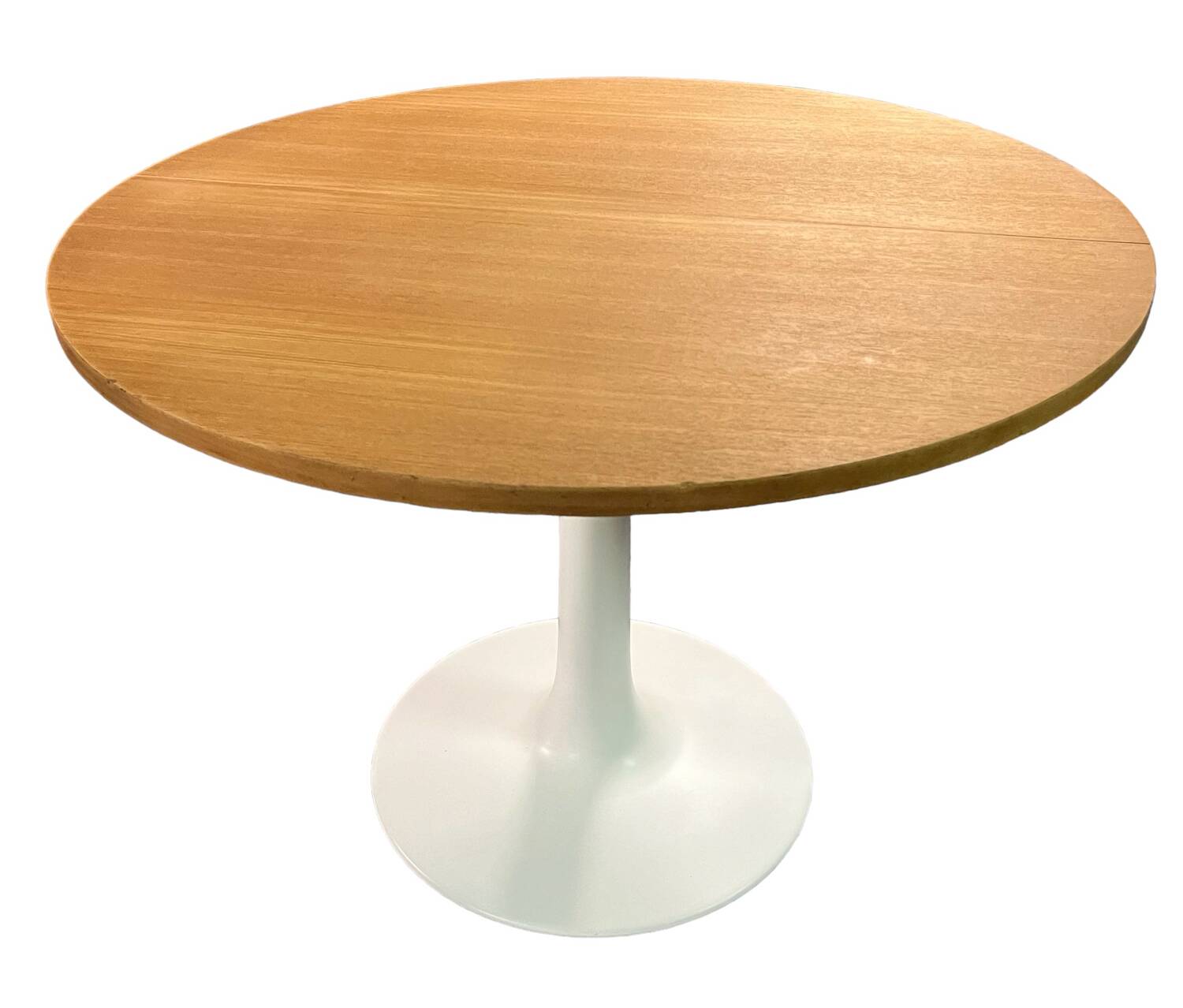 Table ronde à manger JLR pied tulipe plateau bois avec rallonge | Selency