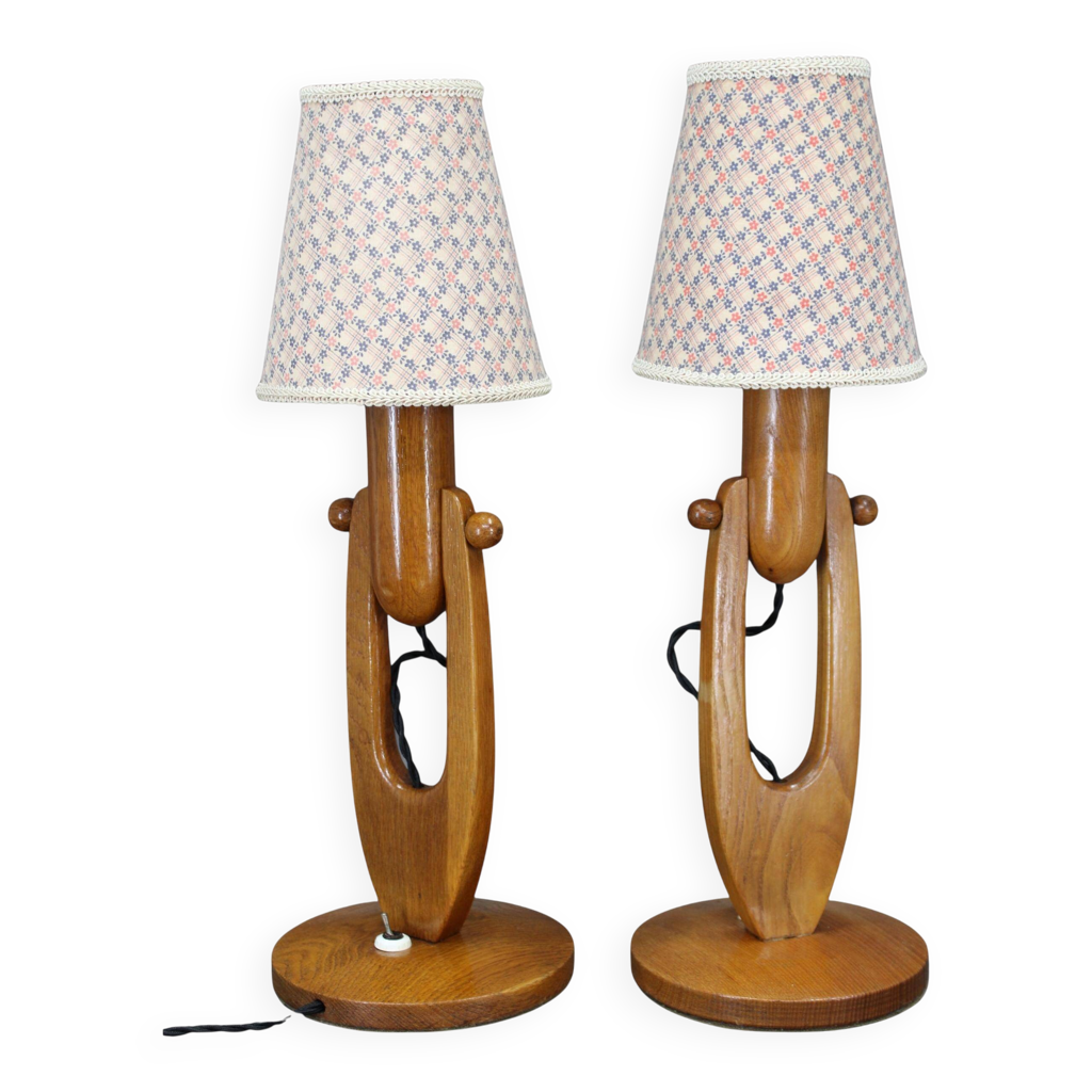 Paire de lampes de table en bois ajustables de style mid-century ...