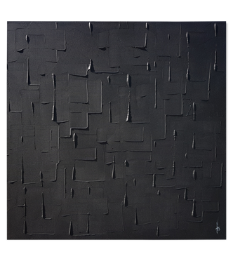 Tableau abstrait peinture monochrome noir fait main | Selency