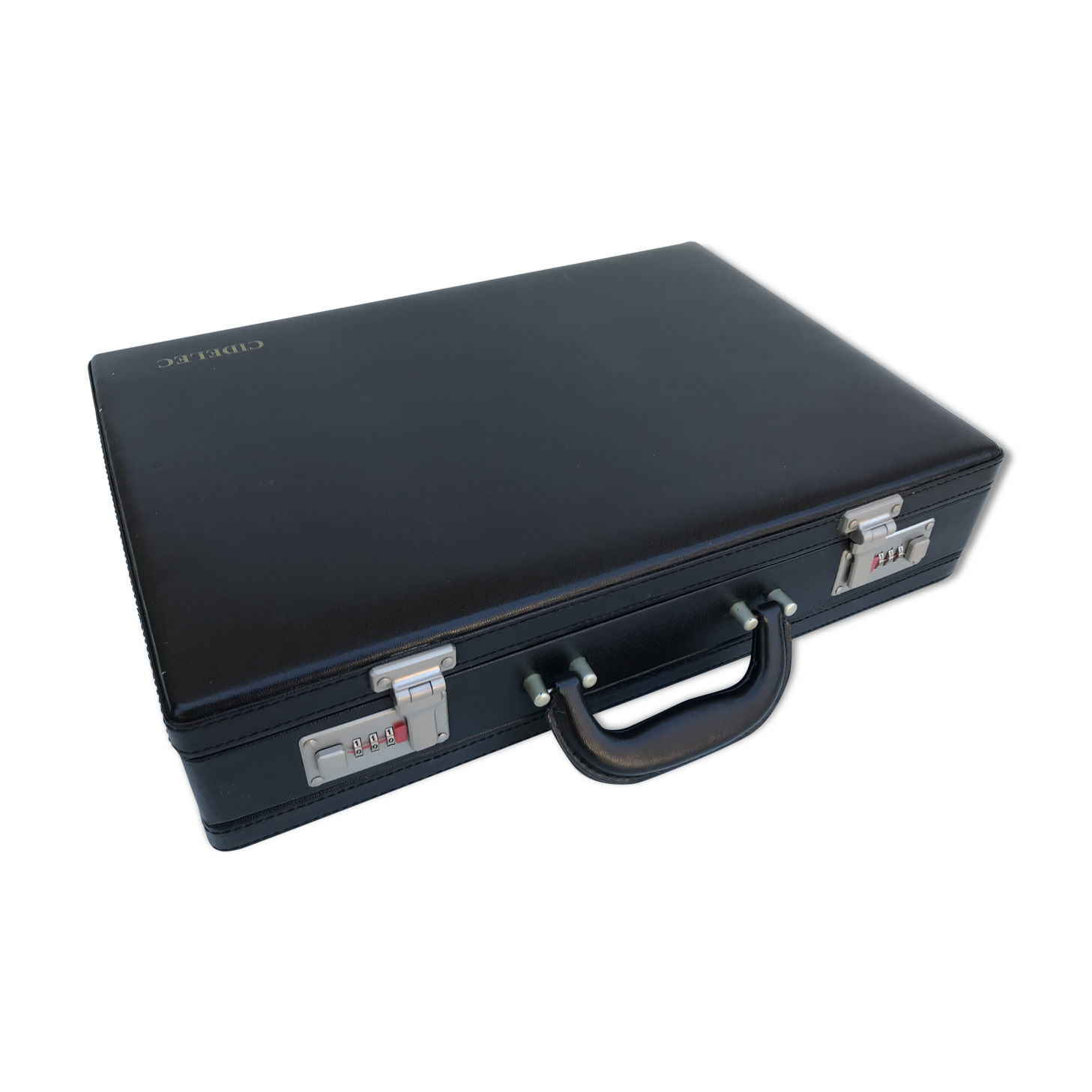 Malette malle de voyage Cidelec cuir noir à code vintage | Selency